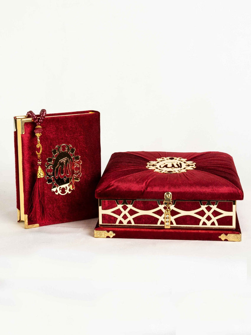 Holy Quran Burgundy Velvet Box, Decorative Islamic Keepsake & Eid Gift ...