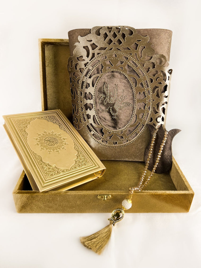 Luxury Islamic Gift Box Set, Prayer Rug, Quran & Rosary Ruya Gold Set ...