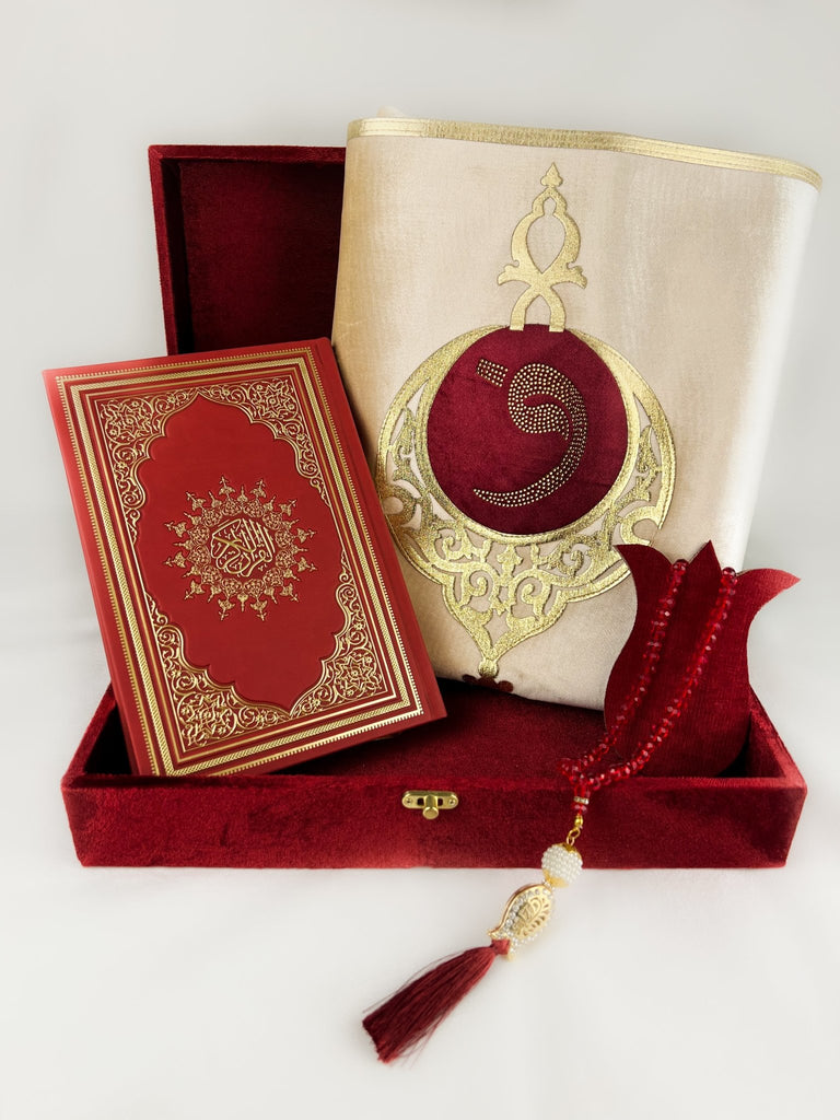 Luxury Islamic Gift Box Set, Prayer Rug, Quran & Rosary Secde Set– Sena ...
