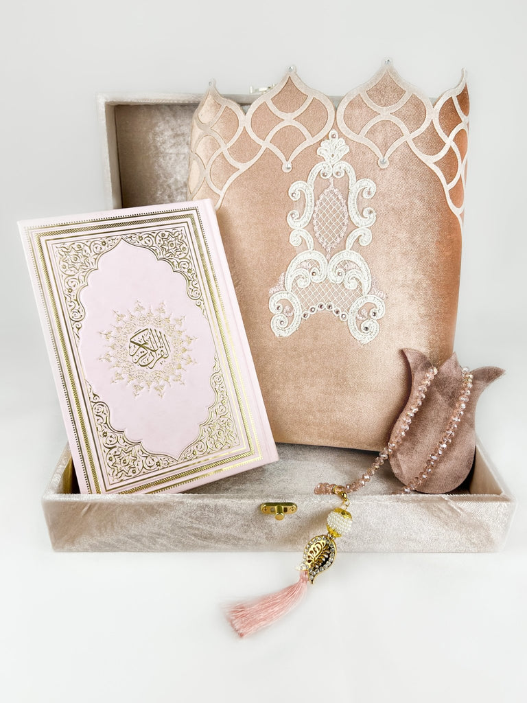 Luxury Islamic Gift Box Set, Pink Prayer Rug, Quran & Rosary Sema– Sena ...